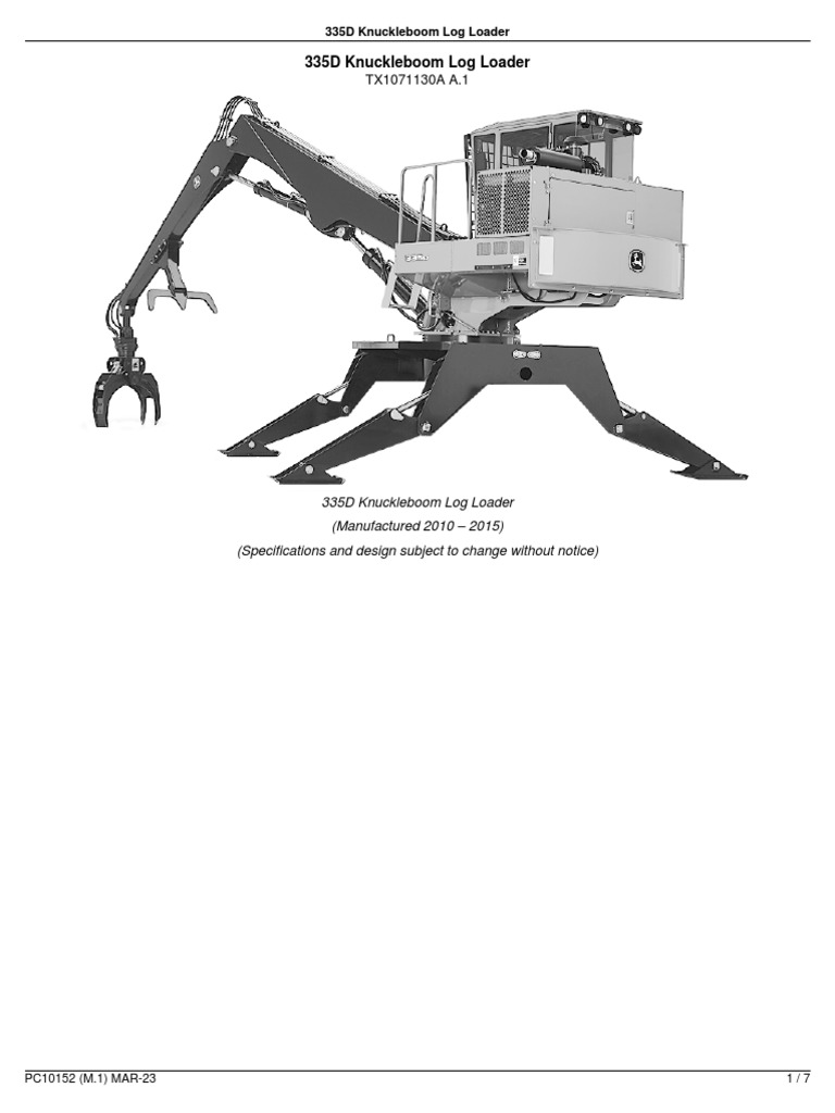 335D Knuckleboom Log Loader PIN 1T0335DX C184061 Introduction | PDF ...