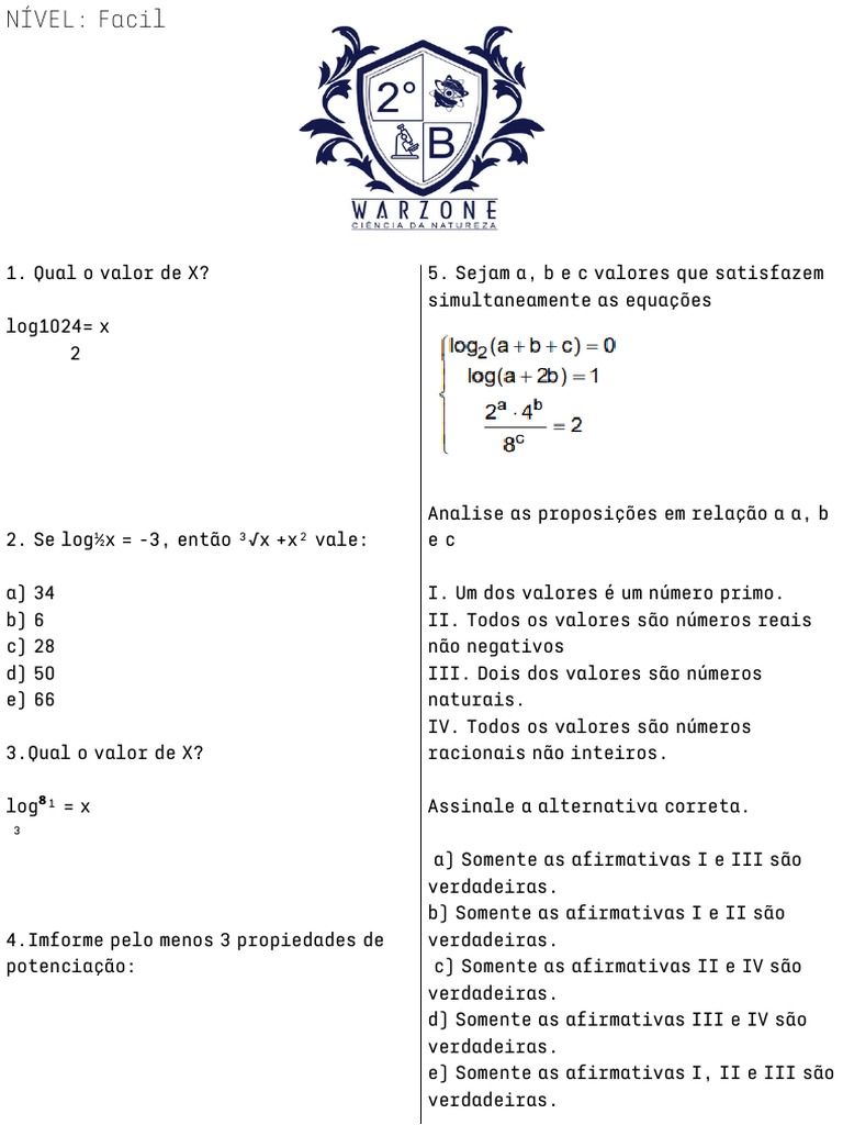 1.se Log3 X + Log9 X 1, Então o Valor de X É A) 2. B) 2. C) 3. D) 3. E ...