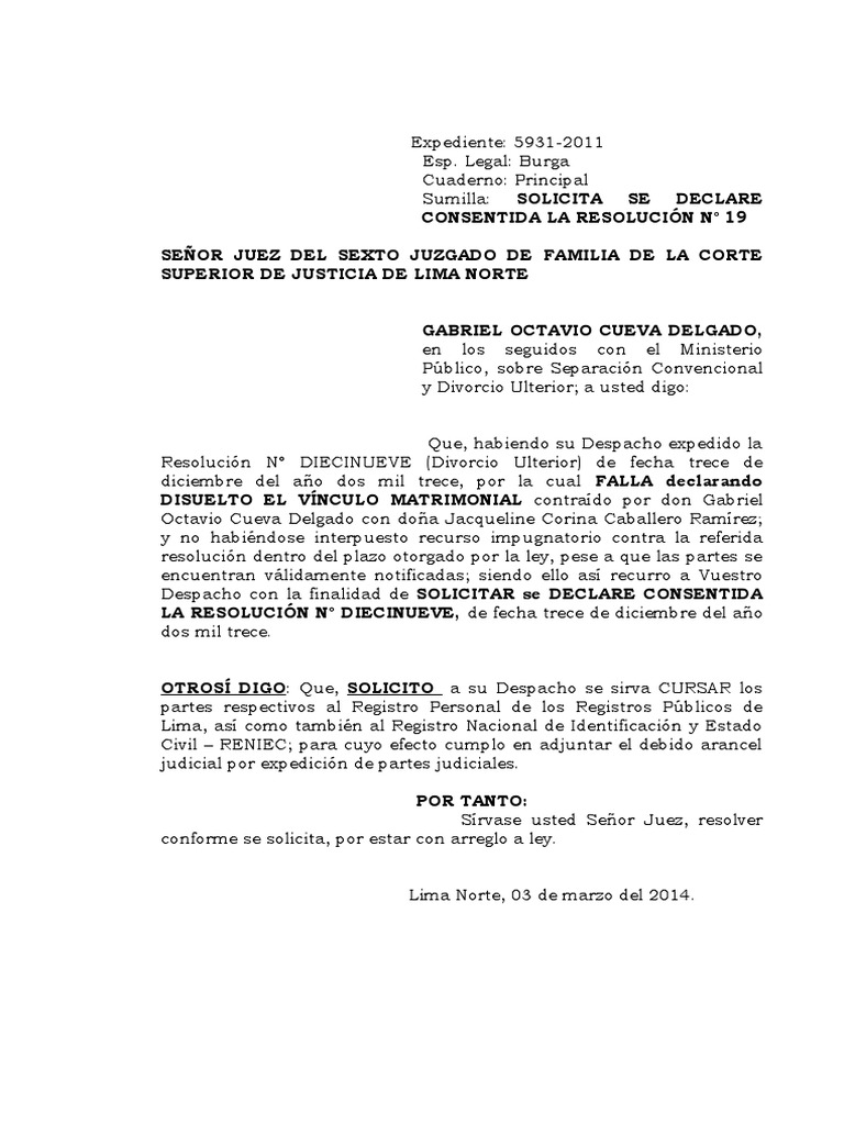 Solicito Se Declare Consentida La Resolucion #19 - Gabriel Octavio ...