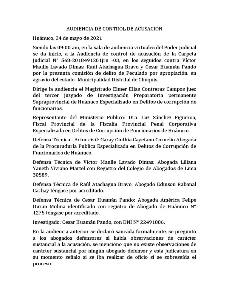 Audiencia de Control de Acusacion | PDF | Fiscal | Derecho penal