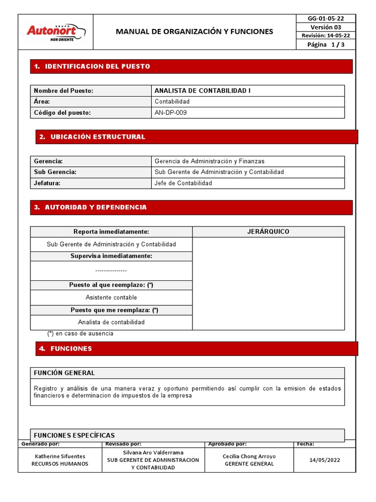 Ejemplo de MOF para Un Analista Contable | PDF | Contabilidad | normas ...