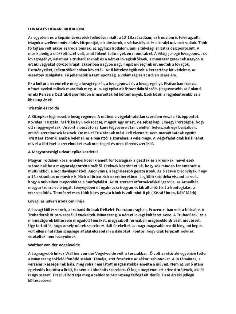 Lovagi És Udvari Irodalom: Ez Itt Egy Titkos Része A Szövegnek | PDF