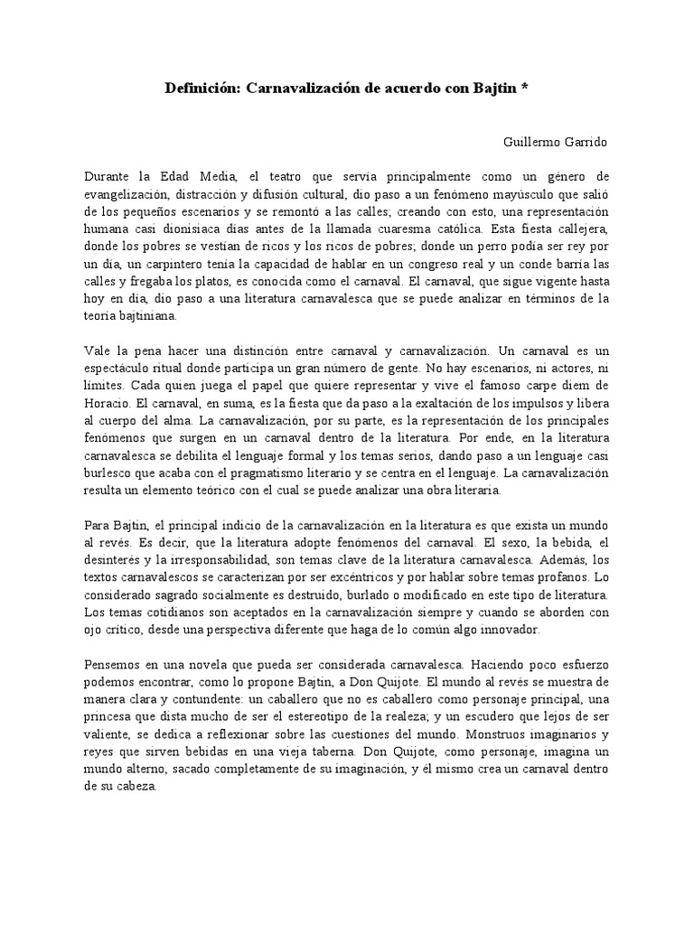 Definición - Carnavalización de Acuerdo Con Bajtin | PDF | Carnaval