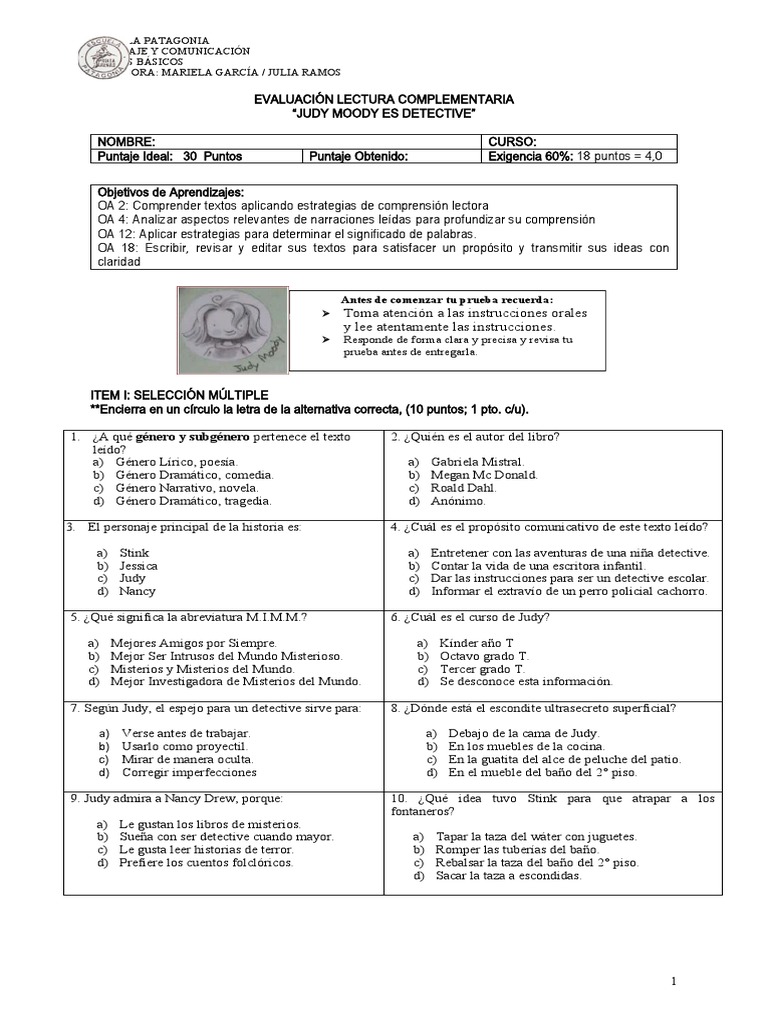 Evaluación Judy Detective 2 | PDF | Escritura | Comunicación humana