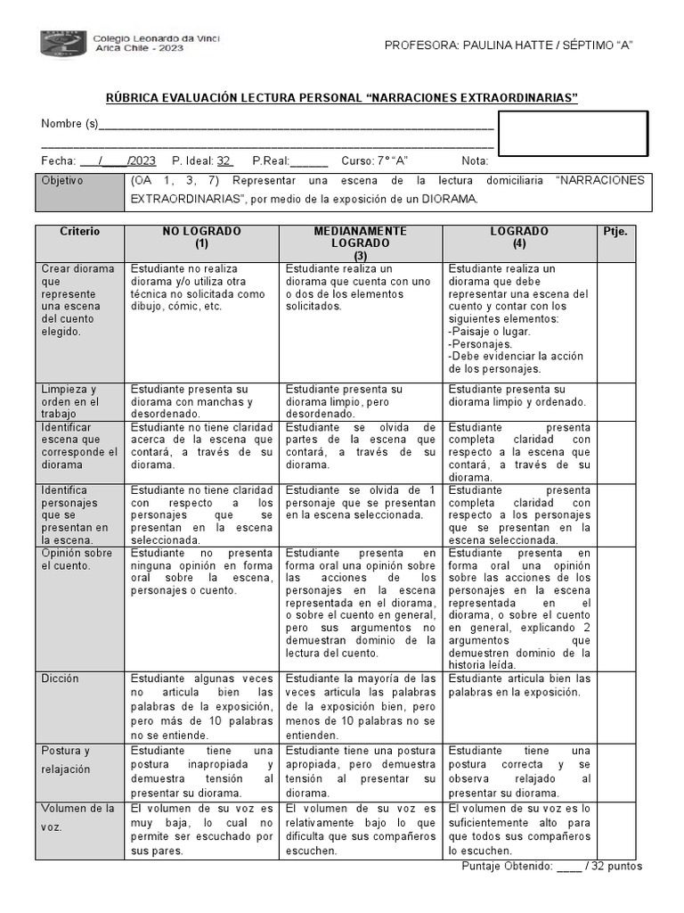 Rubrica Diorama 7mos | PDF