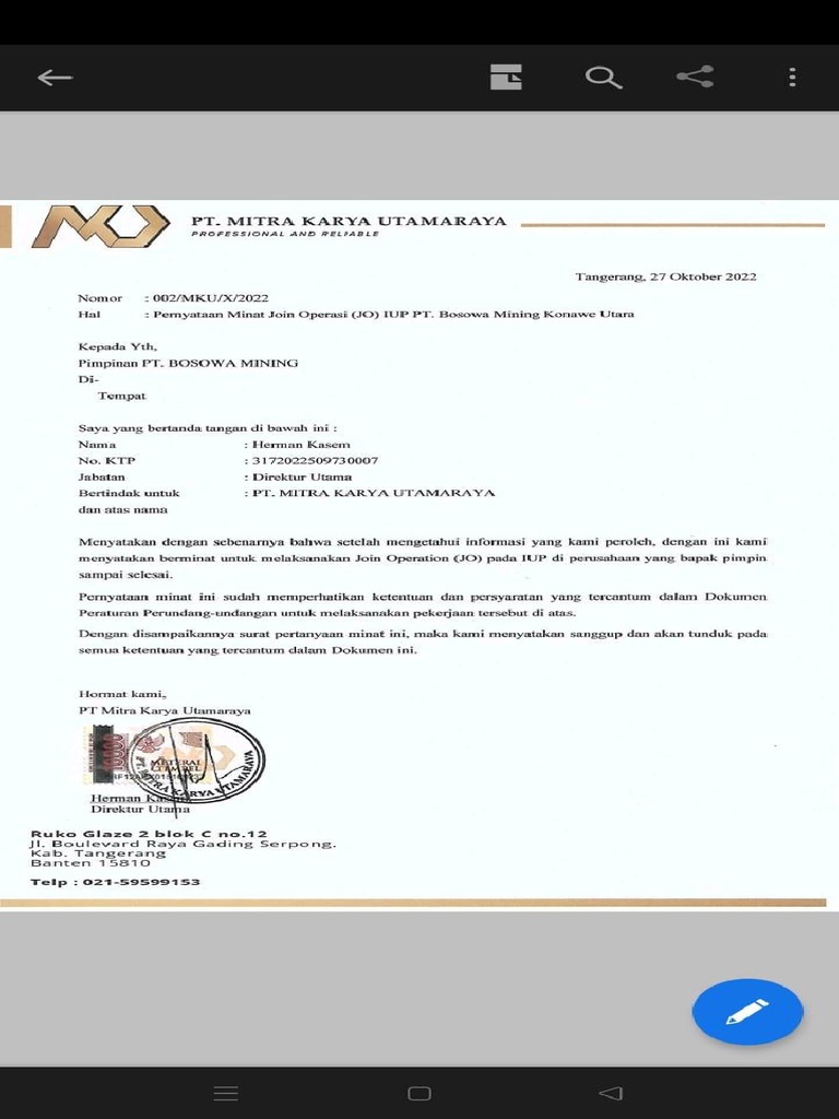 Contoh LOI Tambang | PDF