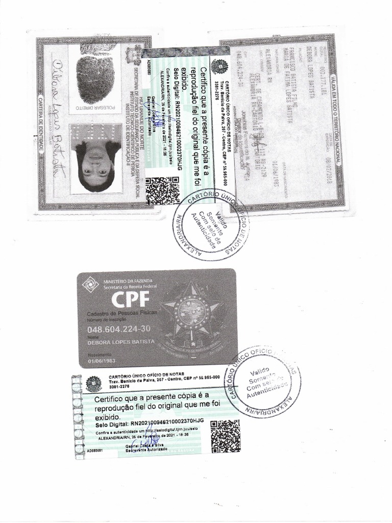 RG e CPF Débora | PDF