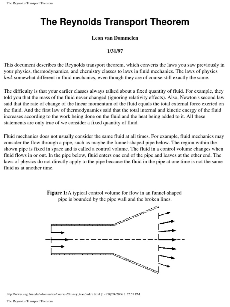 The Reynolds Transport Theorem: Describing How Conservation Laws Apply ...