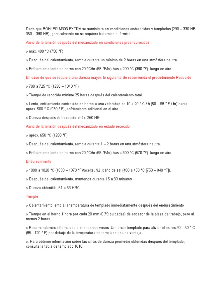 Tratamiento térmico de Böhler M303 | PDF | Ciencia y matemáticas
