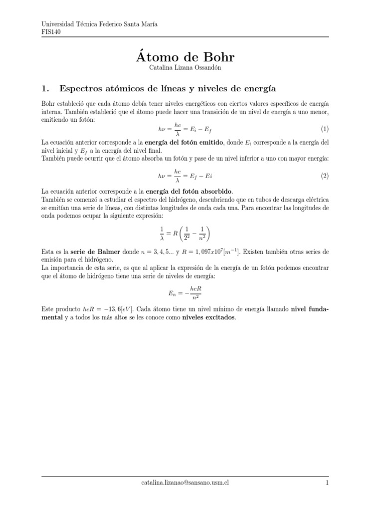 Atomo de Bohr | PDF | Espectro de emisión | Fotón