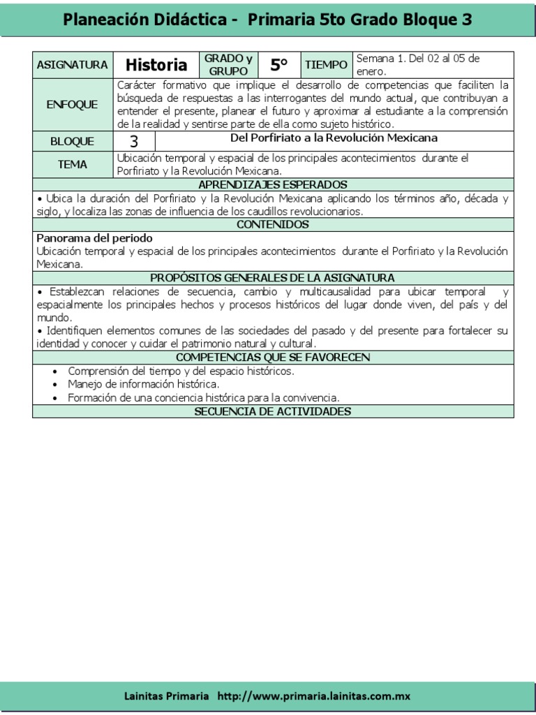 Plan 5to Grado - Bloque 3 Historia (2016-2017) | PDF | revolución mejicana | México