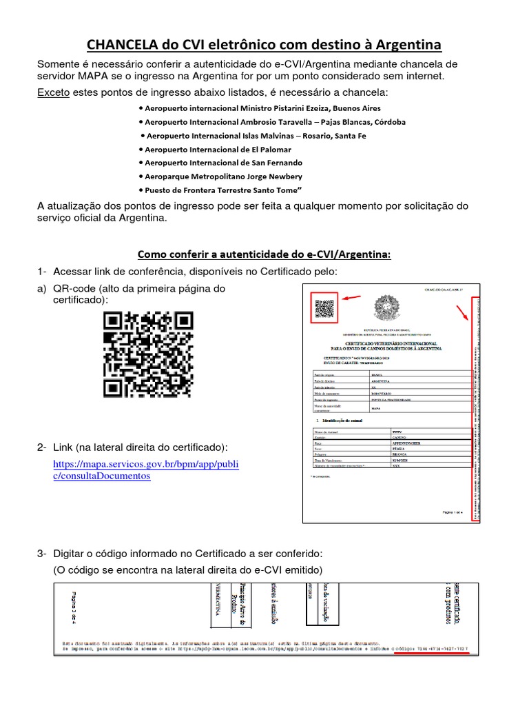 Passo A Passo Da Conferencia de Autenticidade e Chancela Do e Cvi Argentina Fev 21 | PDF