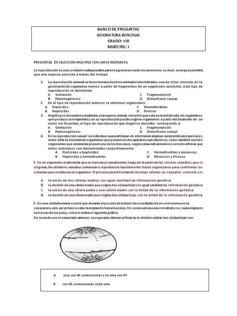 Banco Preguntas Biolog I A | PDF | Reproducción | Biología