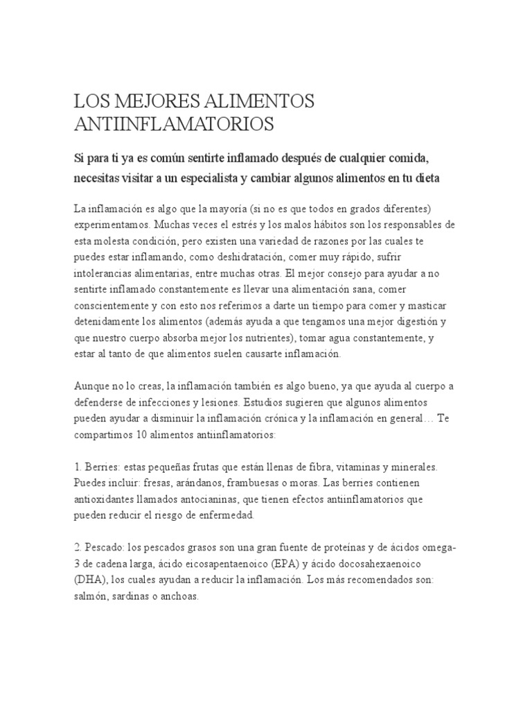 Los Mejores Alimentos Antiinflamatorios | PDF | Alimentos | Antioxidante Los Mejores Alimentos Antiinflamatorios | PDF | Alimentos | Antioxidante