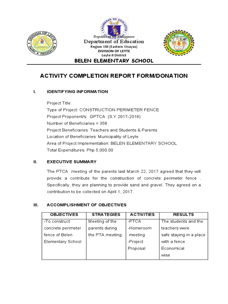 Completion Report Form | PDF