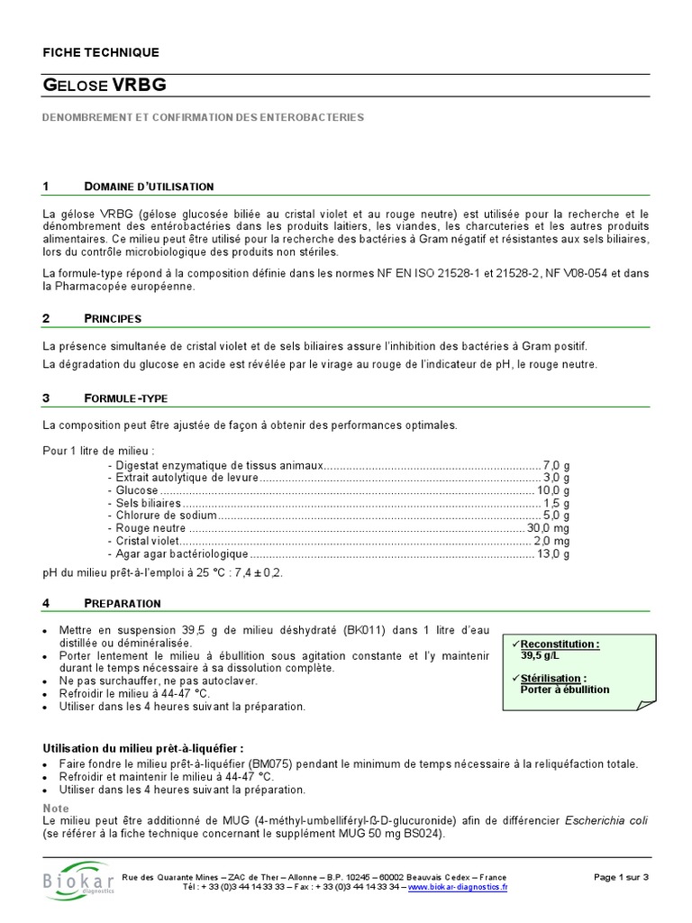 Gélose VRBG pour Entérobactéries | PDF | Sciences et mathématiques