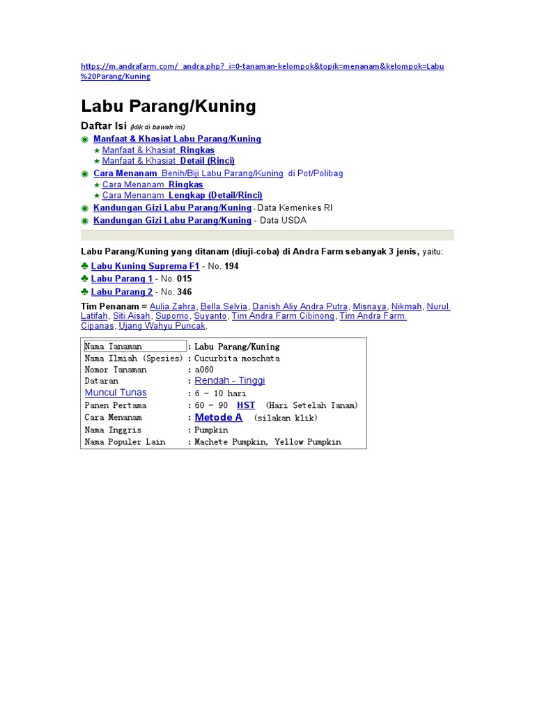 Panduan Menanam Labu Parang/Kuning | PDF | Griya & Taman