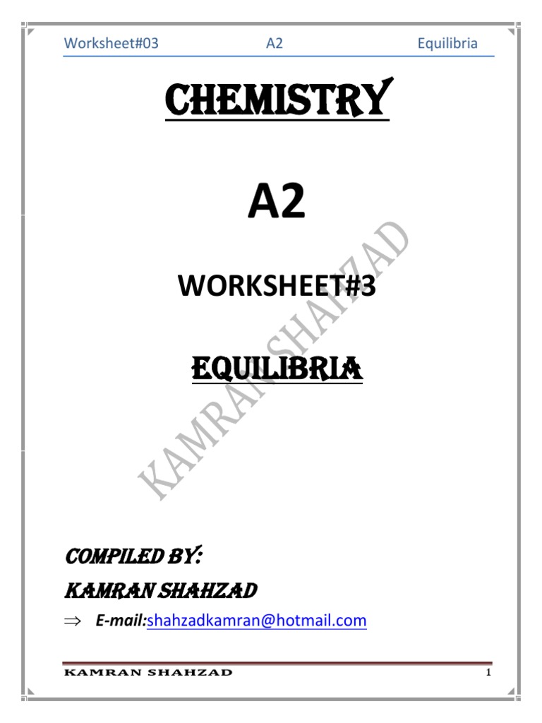 Chemistry A Levels Worksheet Equilibria | Download Free PDF | Chemical ...