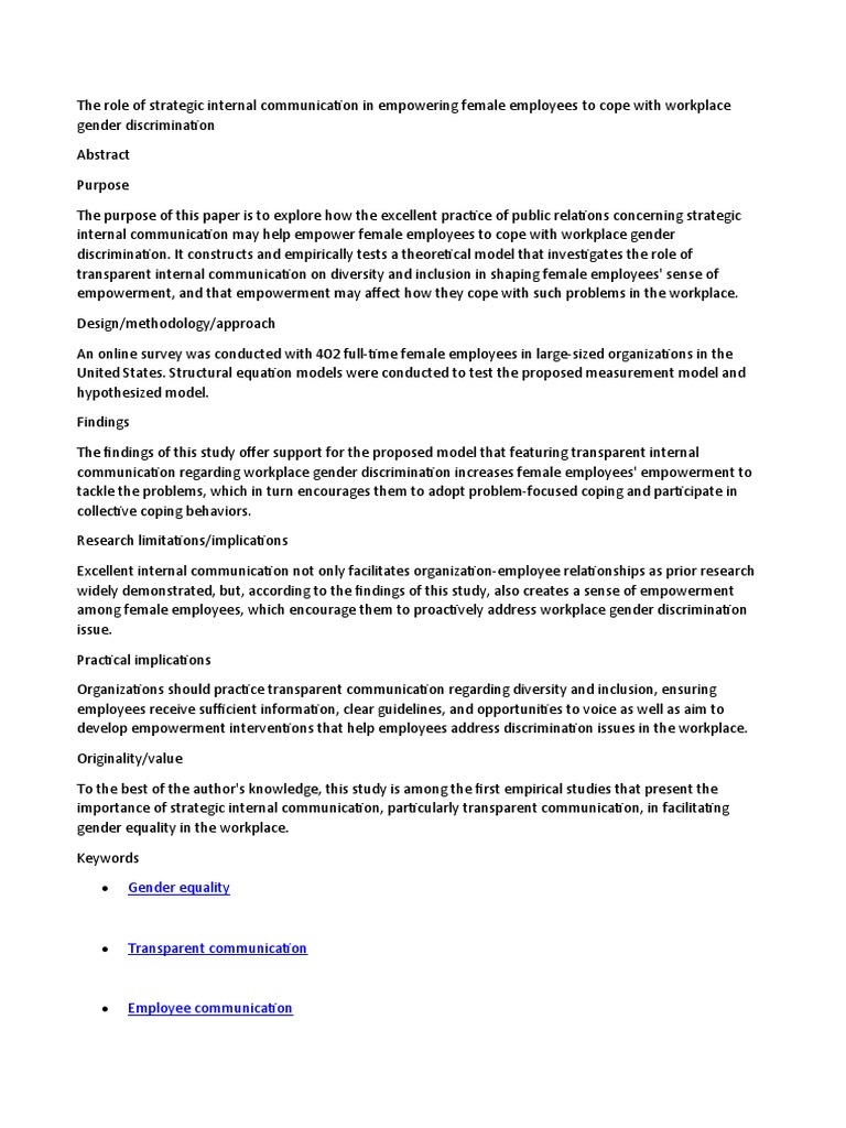 The Role of Strategic Internal Communication in Empowering Female ... The Role of Strategic Internal Communication in Empowering Female ...