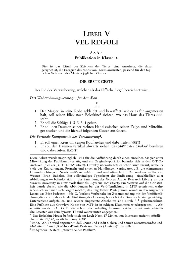 Liber V Vel Reguli Deutsch | PDF