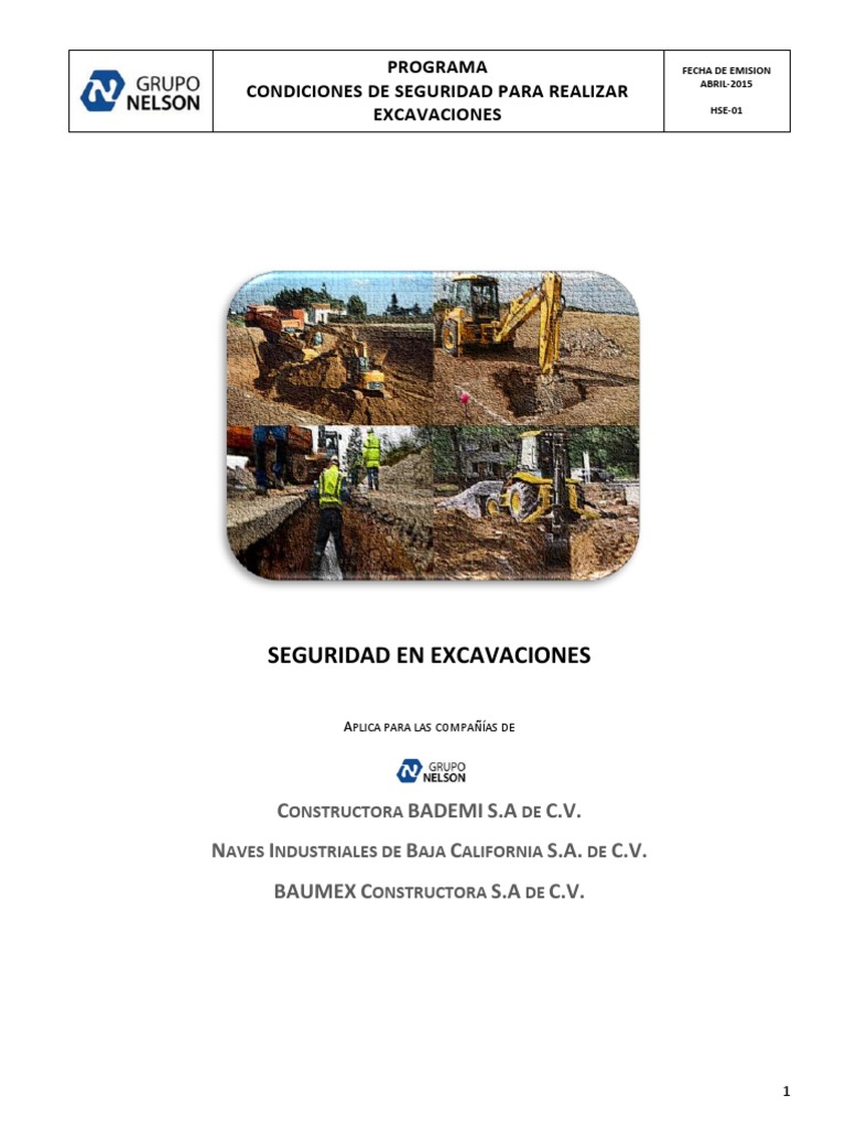 20.1 Programa de Seguridad para Realizar Excavaciones | PDF | Factores humanos y ergonomía ...