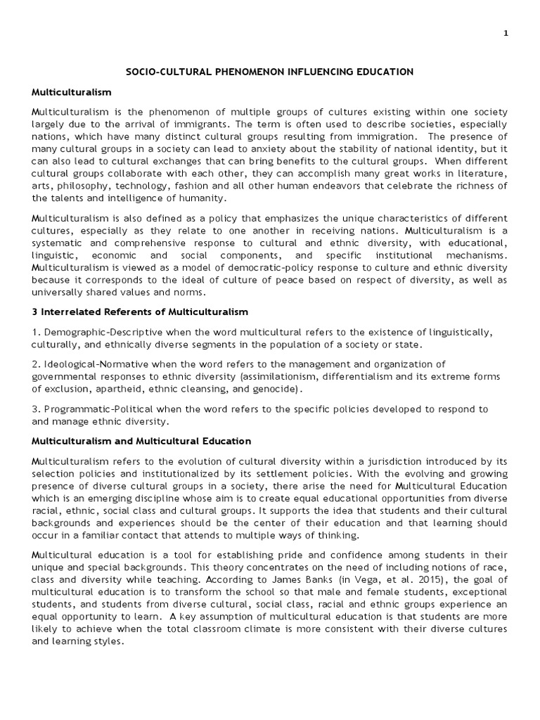 Socio-Cultural Phenomenon Influencing Education | PDF ...