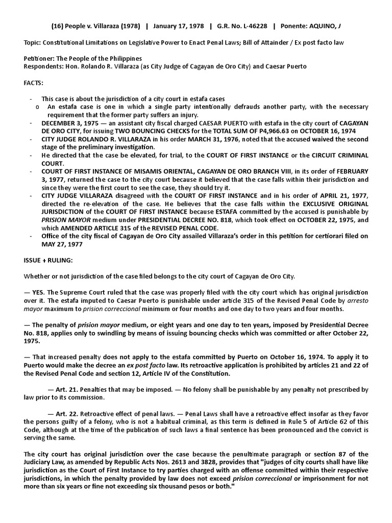Jurisdiction of City Court Over Estafa Case From 1974 | PDF | Fraud ...