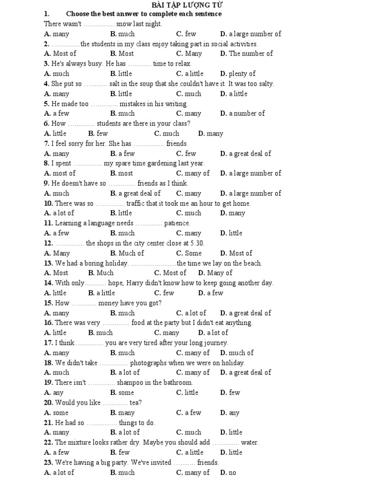 Quantifying Amounts: A Practice Exercise in Using Quantifiers Such as ...