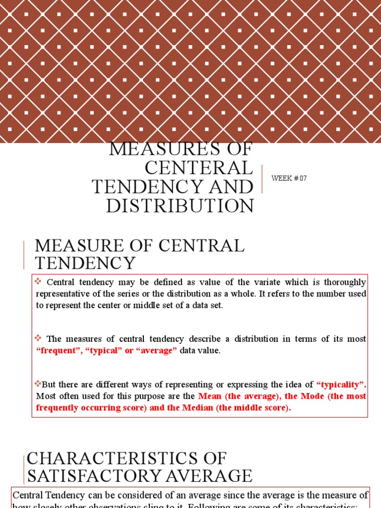 Measures of Central Tendency and Dispersion (Week-07) | PDF | Standard Deviation | Mean