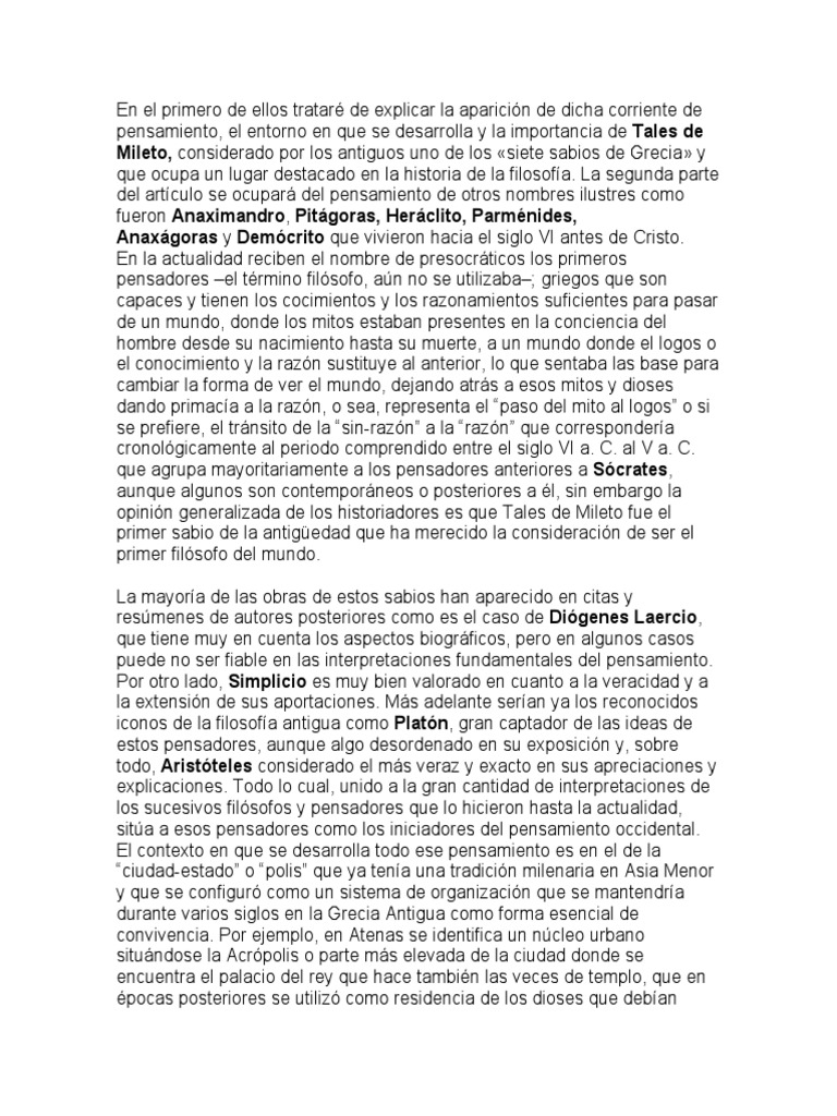 Pensamiento Presocratico en Grecia | PDF | Filosofía