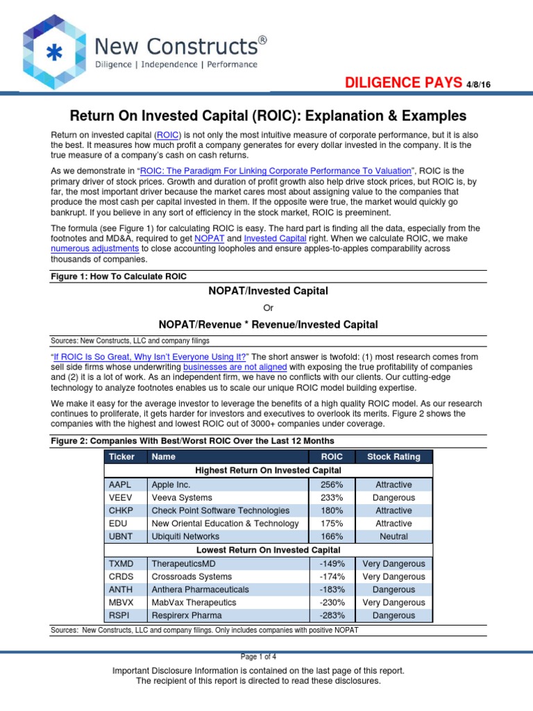 ROIC ExplanationAndExamples | PDF | Valuation (Finance) | Stocks