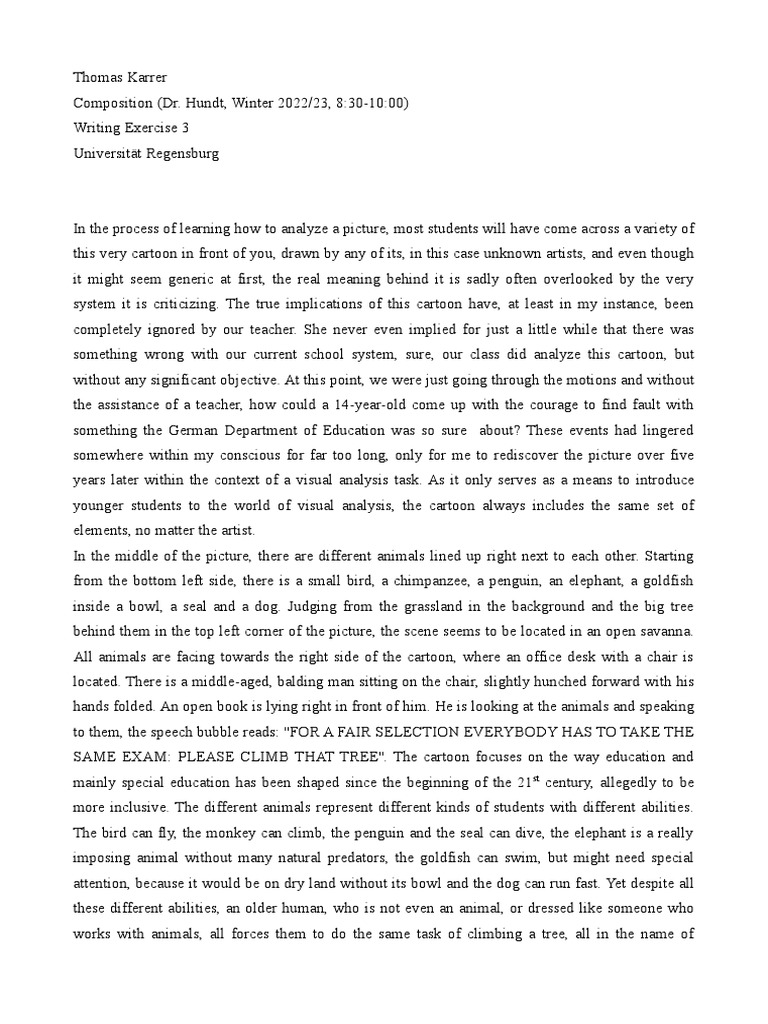 Visual Response Essay - Thomas Karrer | PDF | Teachers | Classroom