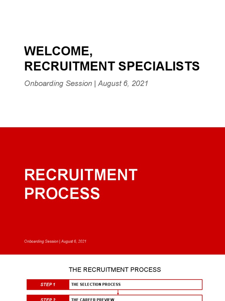 Welcome, Recruitment Specialists: Onboarding Session - August 6, 2021 | PDF