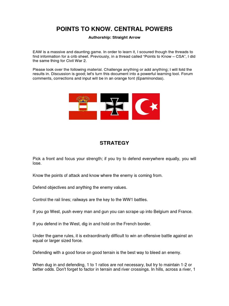EAW Strategy Guide: Central Powers | PDF | Trench Warfare | U Boats