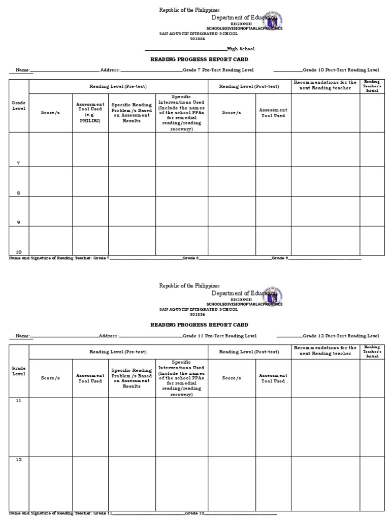 READING-PROGRESS-REPORT-CARD (1) | PDF | Medical Statistics | Clinical ...