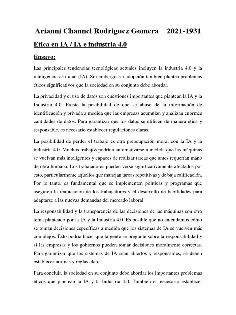 Ensayo IA | PDF | Inteligencia artificial | Inteligencia (IA) y semántica