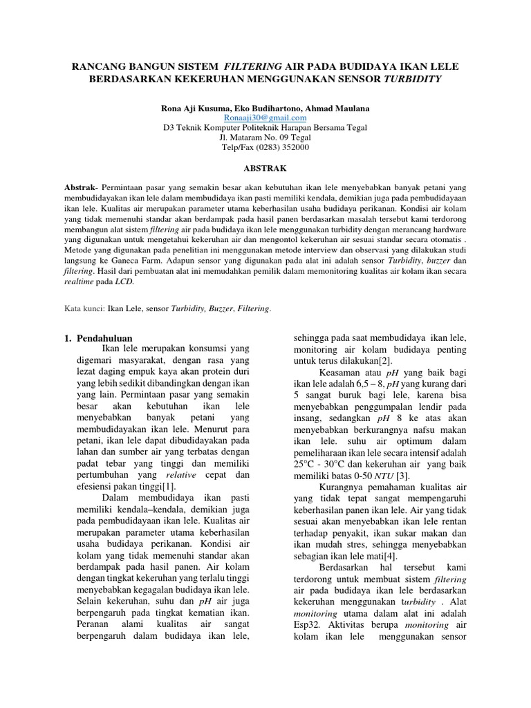 Rancang Bangun Sistem Filtering Air Pada Budidaya Ikan Lele Berdasarkan ...