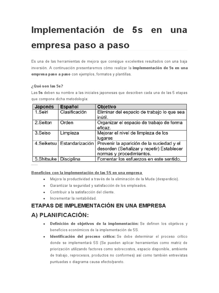 Implementación de 5s en Una Empresa Paso A Paso | Descargar gratis PDF | Business