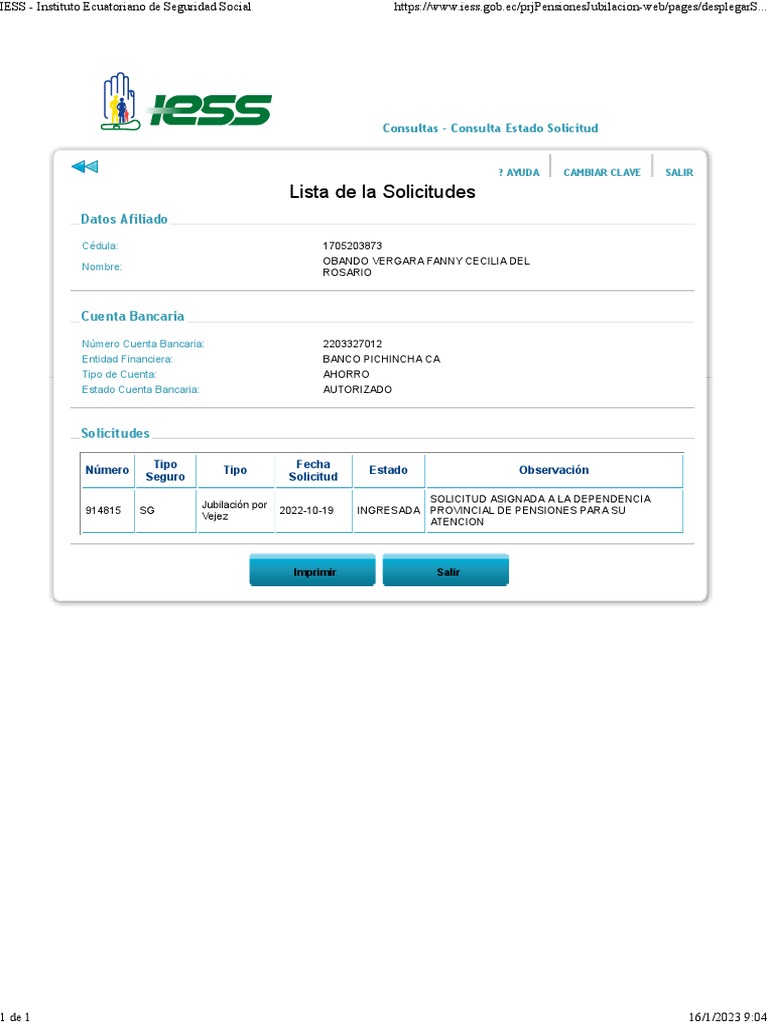 Consulta Estado de Solicitud IESS | PDF