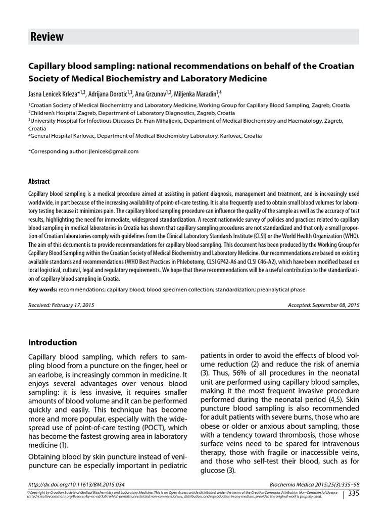 Capillary Blood Sampling National Recomm | PDF | Medical Laboratory ...