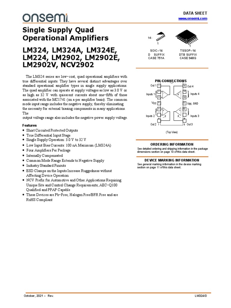 Semiconductor LM324 Datasheet-Hoja de Datos | PDF | Operational Amplifier | Amplifier