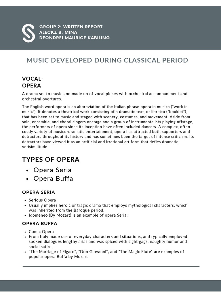 Music Developed During Classical Period: Opera Seria Opera Buffa | PDF
