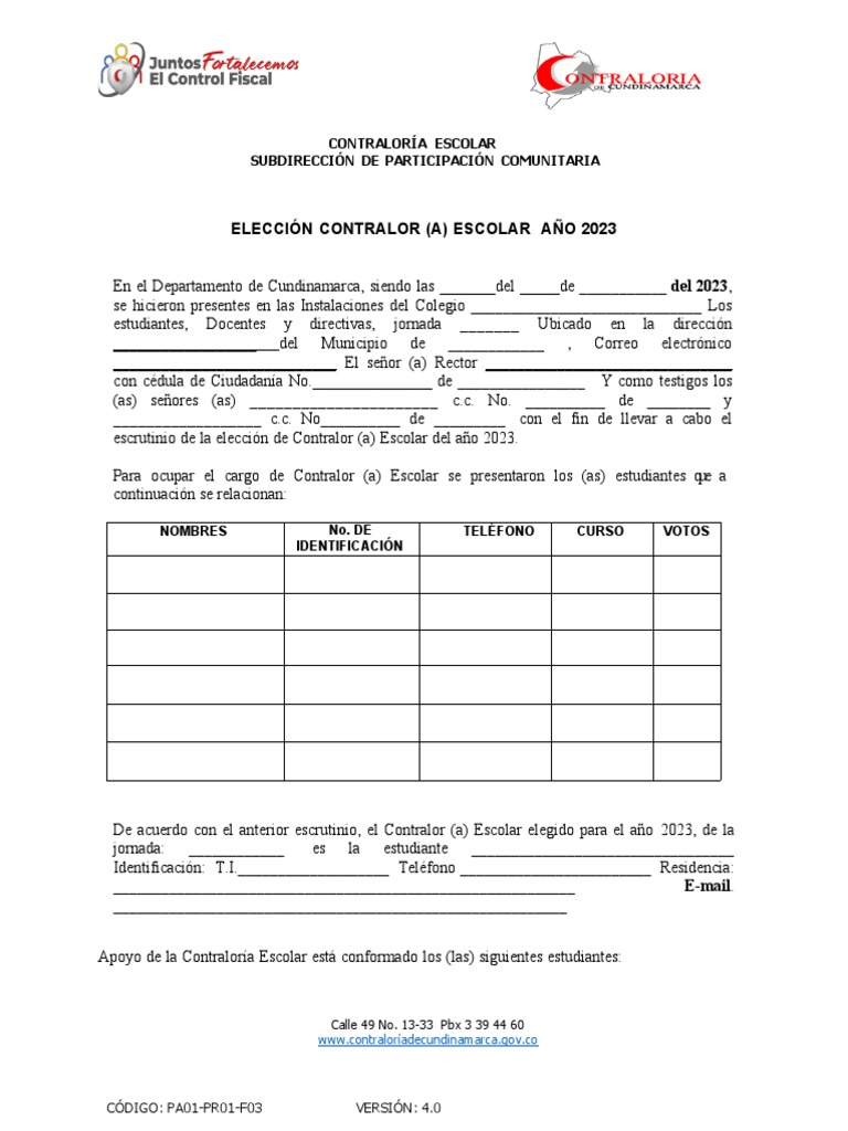 Contraloría Escolar Subdirección de Participación Comunitaria | PDF