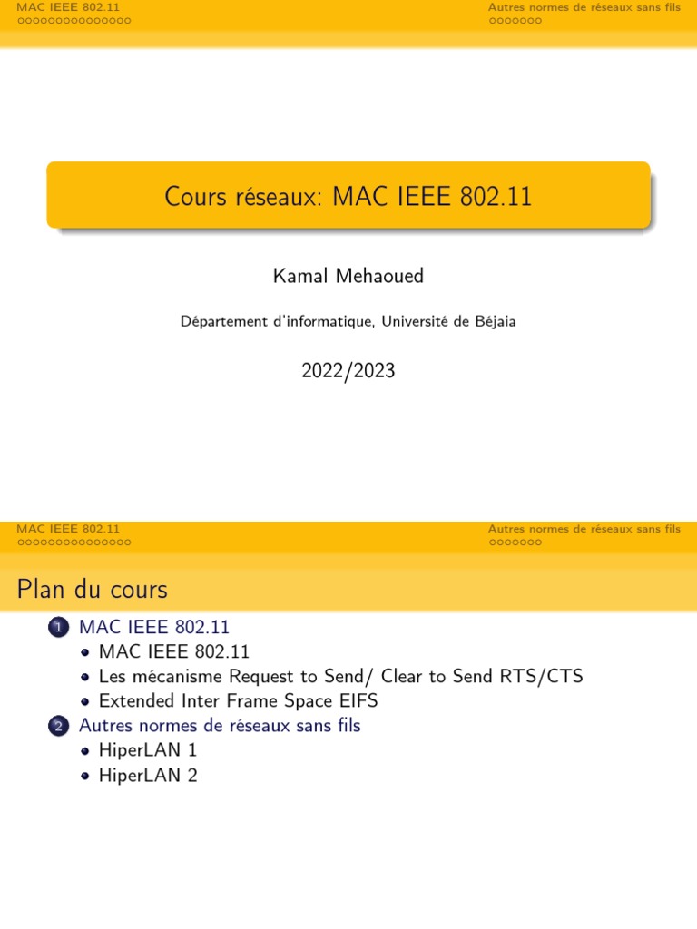 Couche MAC | PDF | Réseau ad hoc sans fil | Ingénierie des ...
