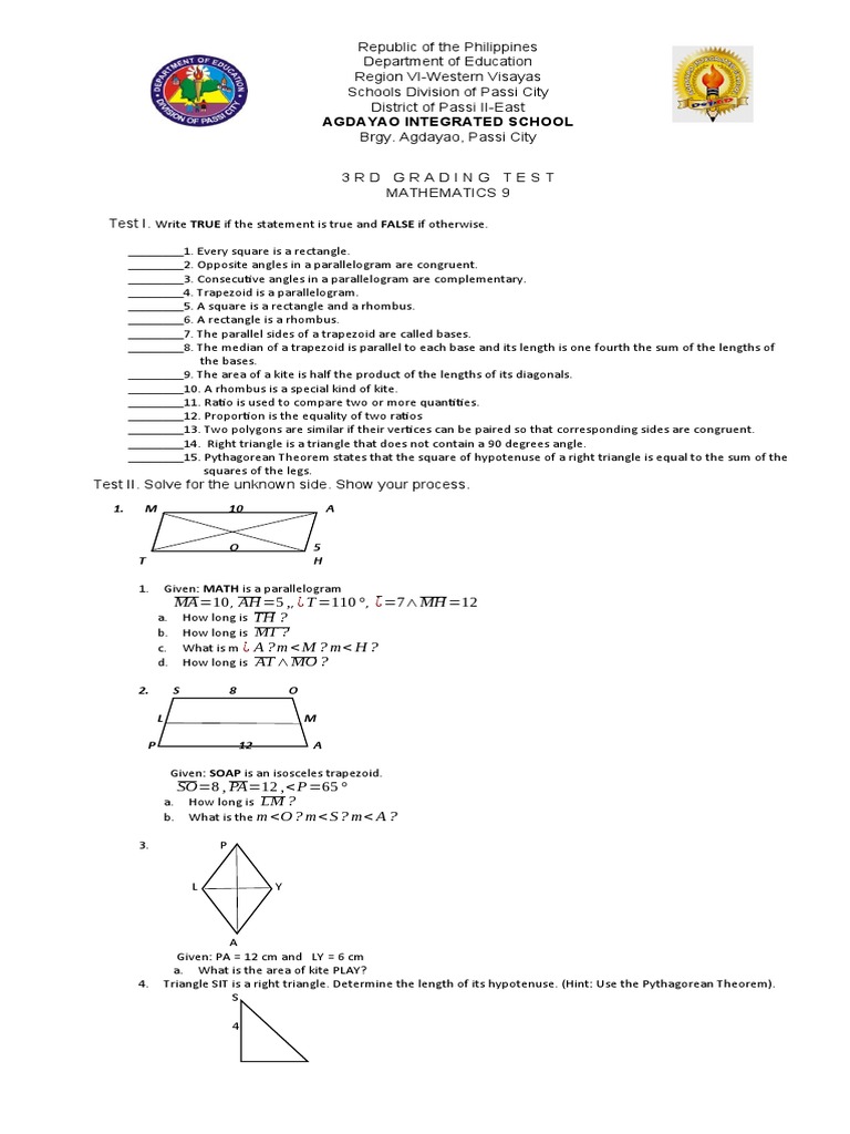3rd Grading Grade 9 | Download Free PDF | Triangle | Rectangle
