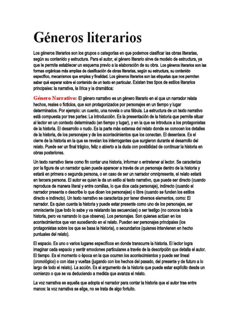 Clasificación de Géneros Literarios | PDF | Poesía | Narración