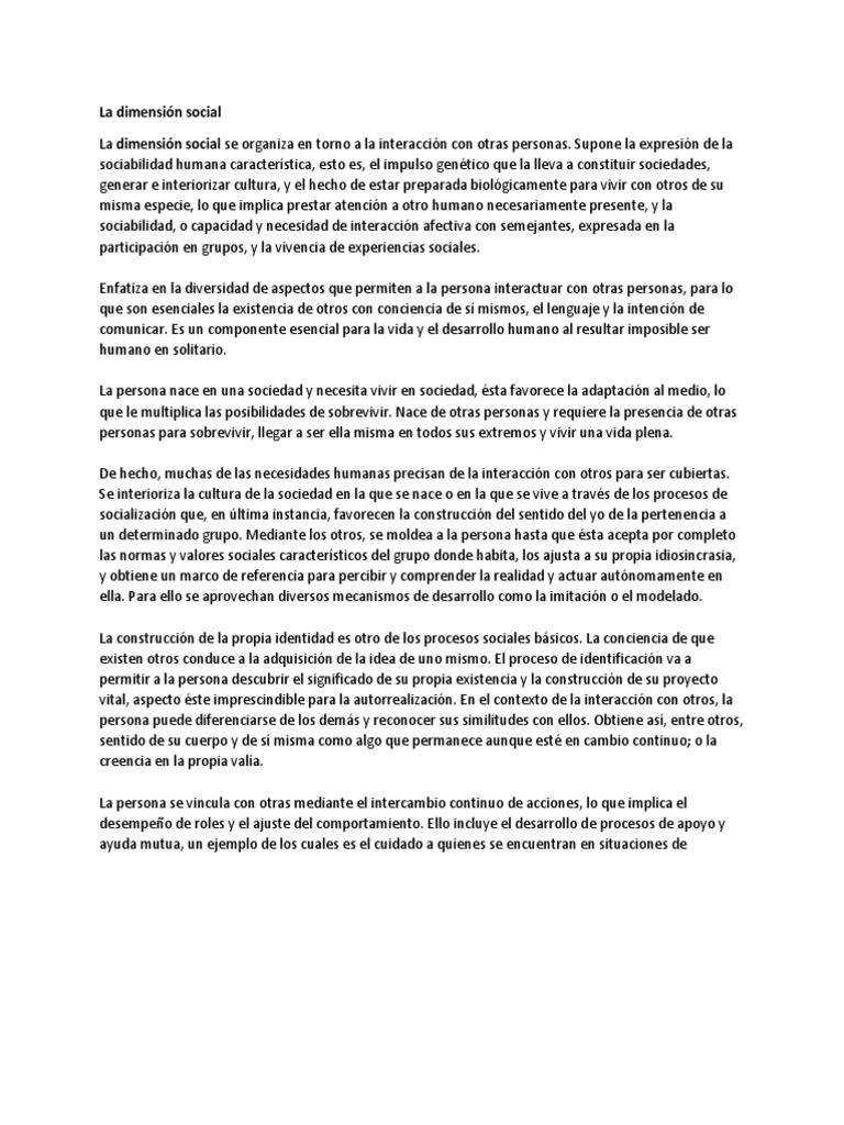 La Dimensión Social | PDF | Aprendizaje | Socialización