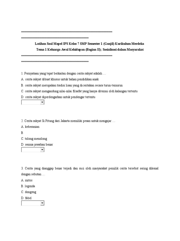 Latihan Soal Mapel IPS Kelas 7 SMP Semester 1 | PDF