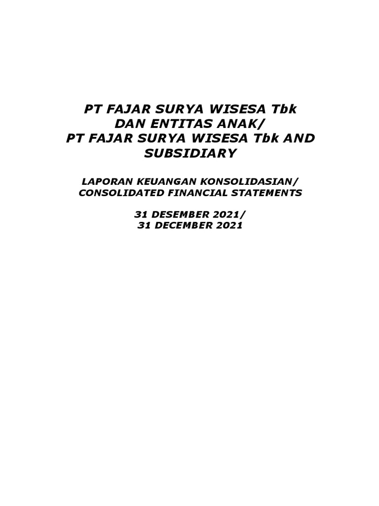FASW - Consolidated FS - 31 Dec 2021 (Audited) | PDF | Dividend | Income