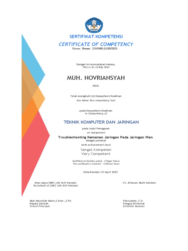 SERTIFIKAT KOMPETENSI Contoh | PDF